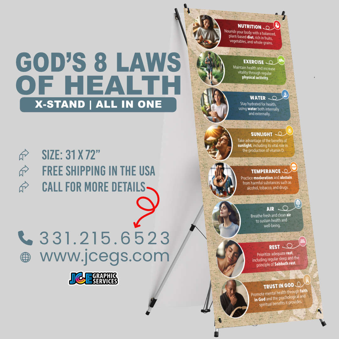 God's 8 Laws of Health – All-in-One X-Stand Banner 32"x71" (English or ...