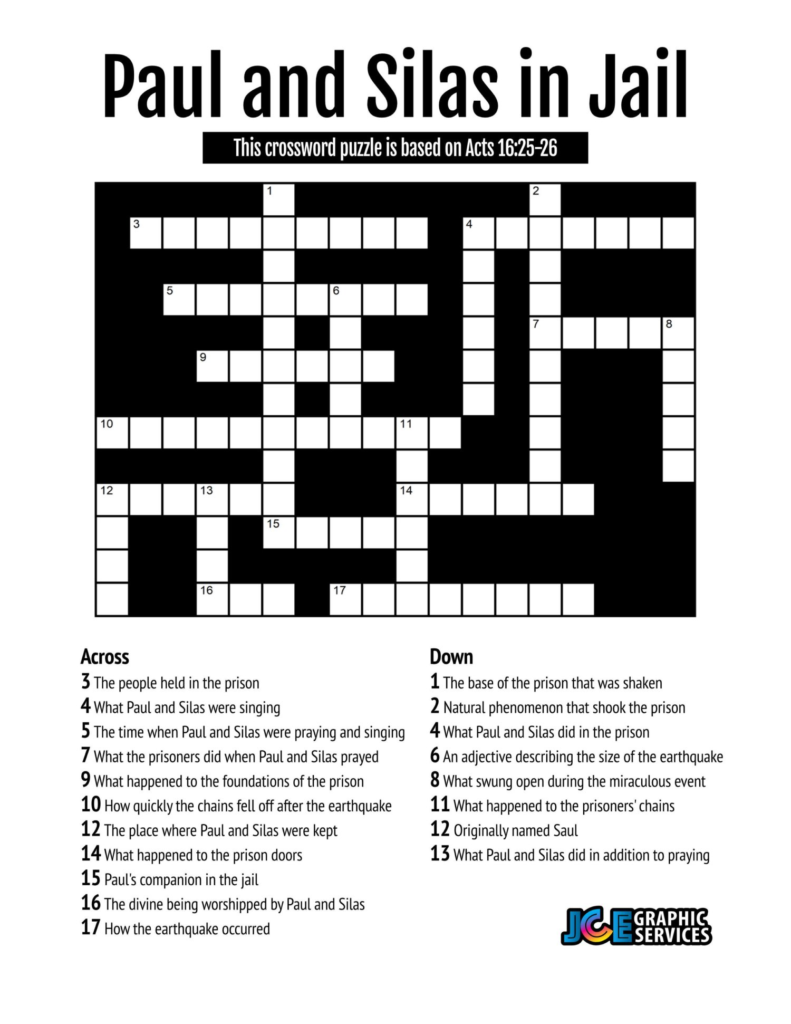 Paul and Silas in Jail Crossword Puzzle - JCE Graphic Services