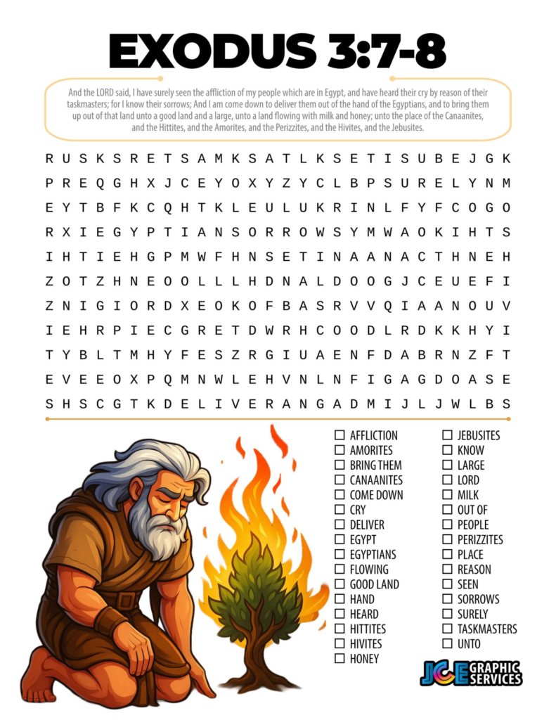Exodus 3:7-8 Word Search Puzzle - JCE Graphic Services
