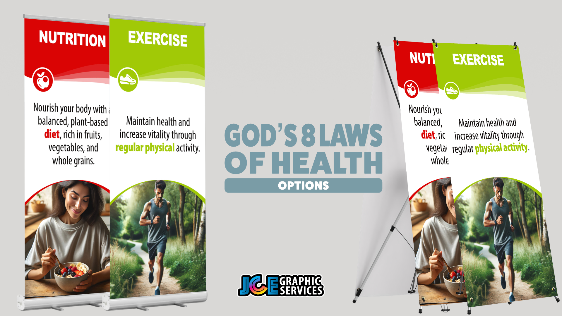 God's 8 Laws of Health Banners: Options - JCE Graphic Services