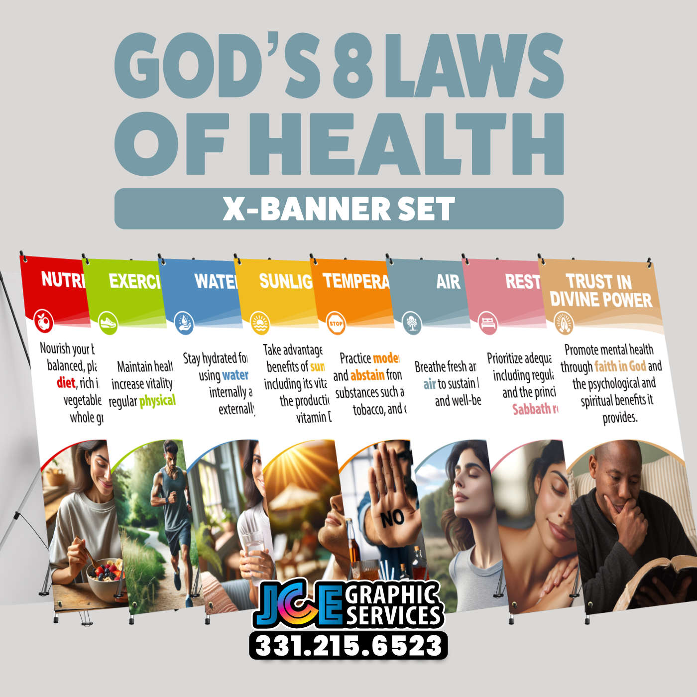 God's 8 Laws of Health: X-Stand/Tripod Banner Set - JCE Graphic Services